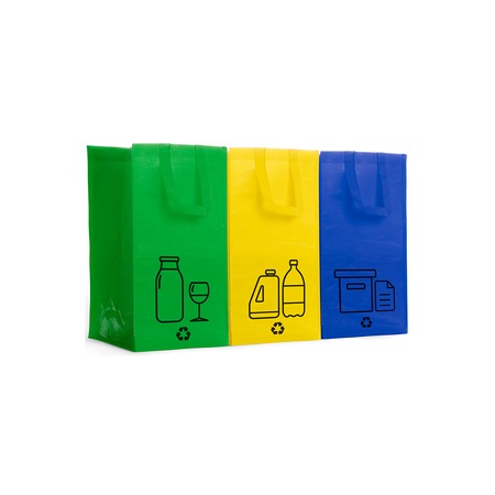 Set de 3 sacose din rafie laminata, Volga, pentru reciclare, multicolor ...