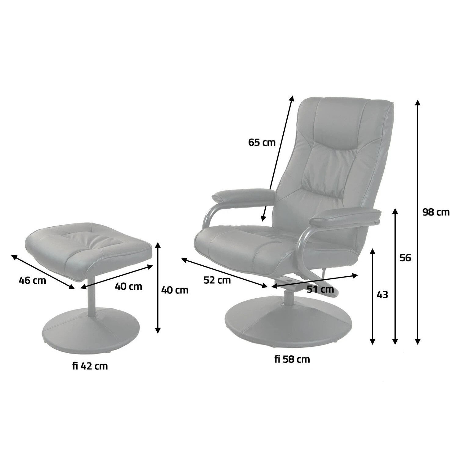 Fotoliu cu taburet IMK, piele ecologica moale, cotiere tapitate moi, cu ...