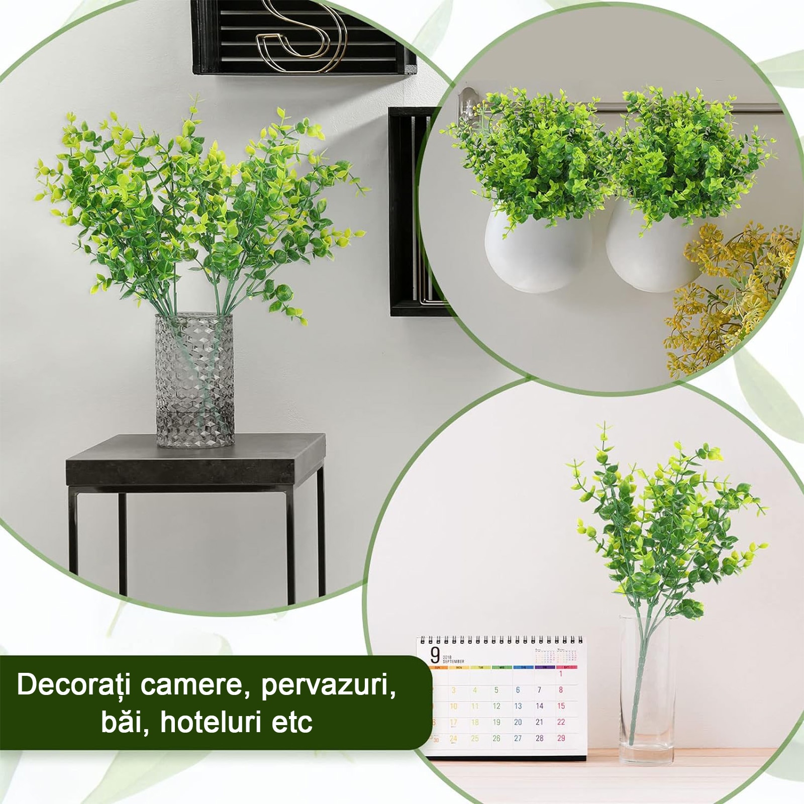 Set 12 Buchete Plante Artificiale cu Frunze, NUODWELL, Material plastic ...