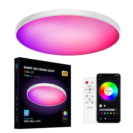 Plafoniera LED RGB inteligenta WIFI+Bluetooth 72DESI, 48W, 3800 lm ...