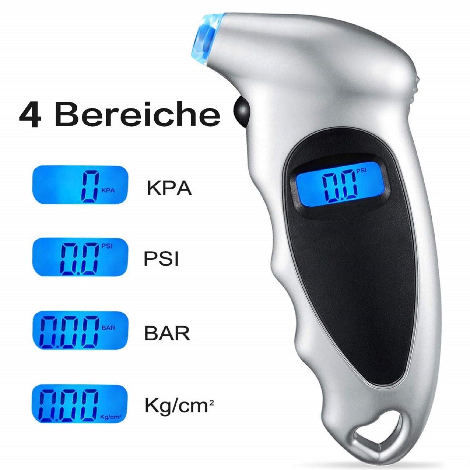 Manometru anvelope auto, LCD, Plastic, Argintiu - eMAG.ro