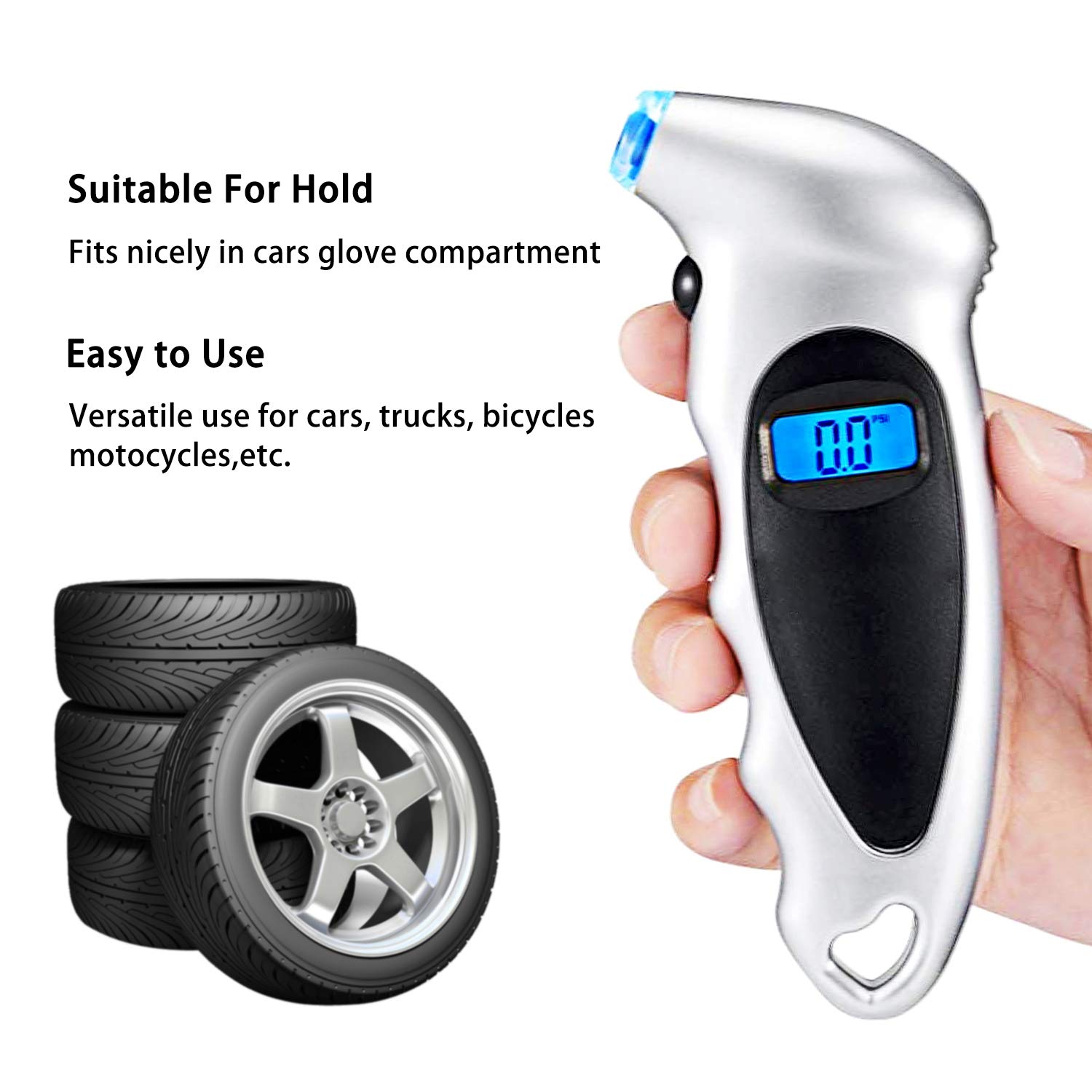 Manometru anvelope auto, LCD, Plastic, Argintiu - eMAG.ro