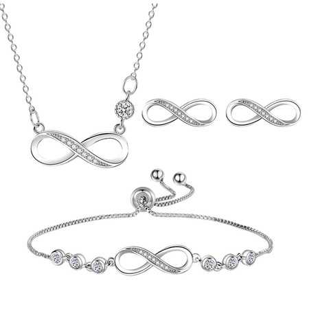 Комплект гривна, обеци и колие с висулка, циркон S925 сребро, цвят платина, 3 части - eMAG.bg