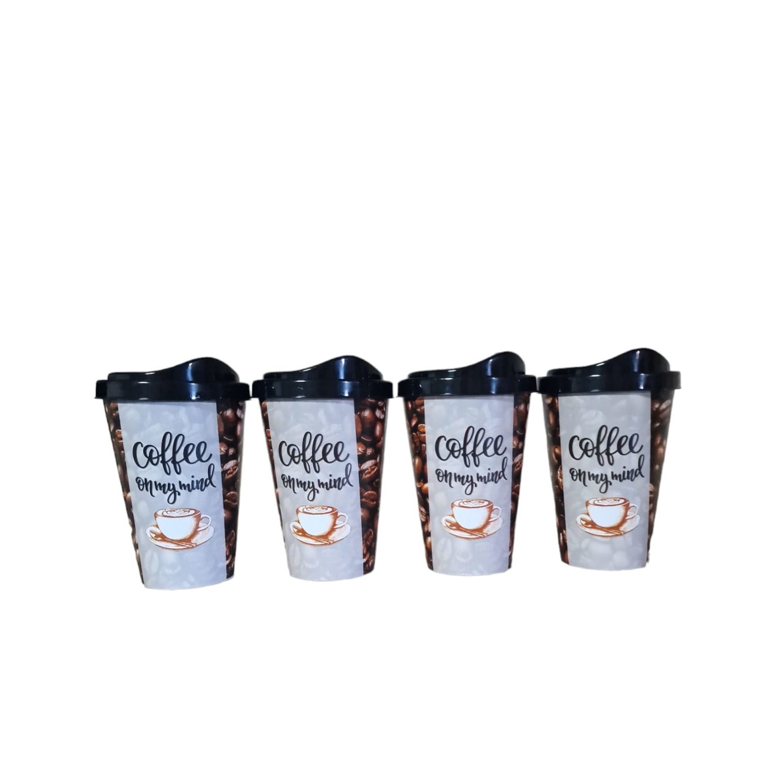 Set 4 pahare pentru Cafea/Ceai din plastic cu capac 400ml reutilizabile ...