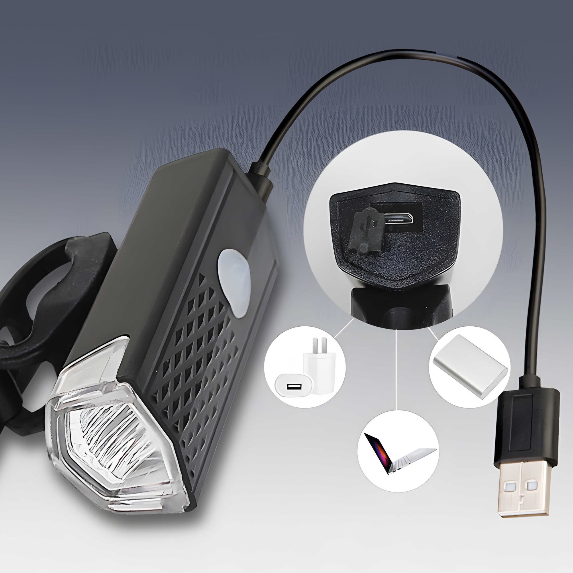 Комплект предни/задни LED велосипедни светлини, USB акумулаторна 800mAh ...