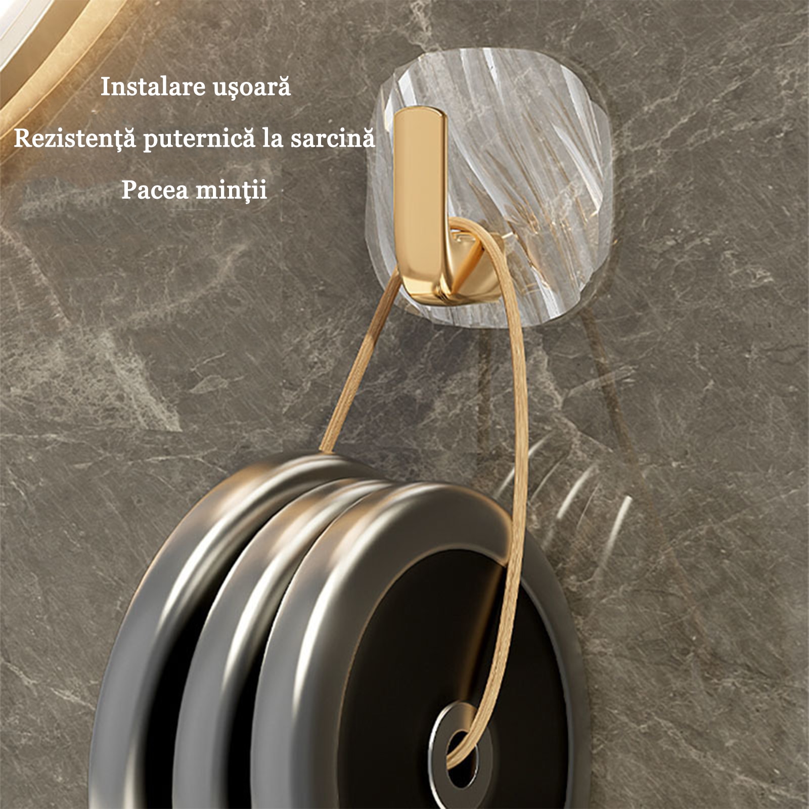 Set 4 cuiere, POMAMZ, Acril/Aluminiu, Adezive, Transparent/Auriu - eMAG.ro