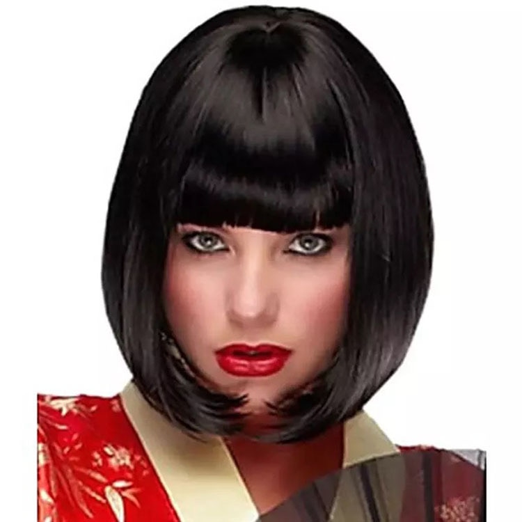 Peruca dama, Model Bob cu breton, Matase, Brunet - eMAG.ro