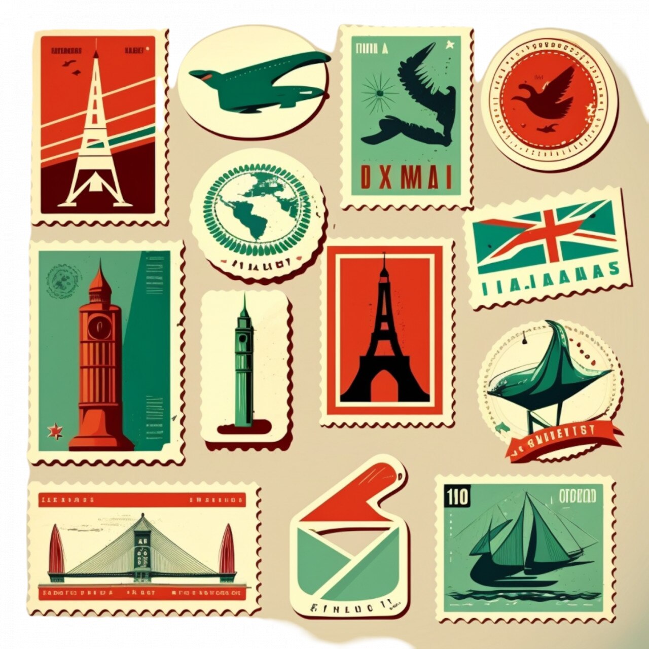 Set 5 bucati, Sticker decorativ, Magneti de frigider cu timbre ...