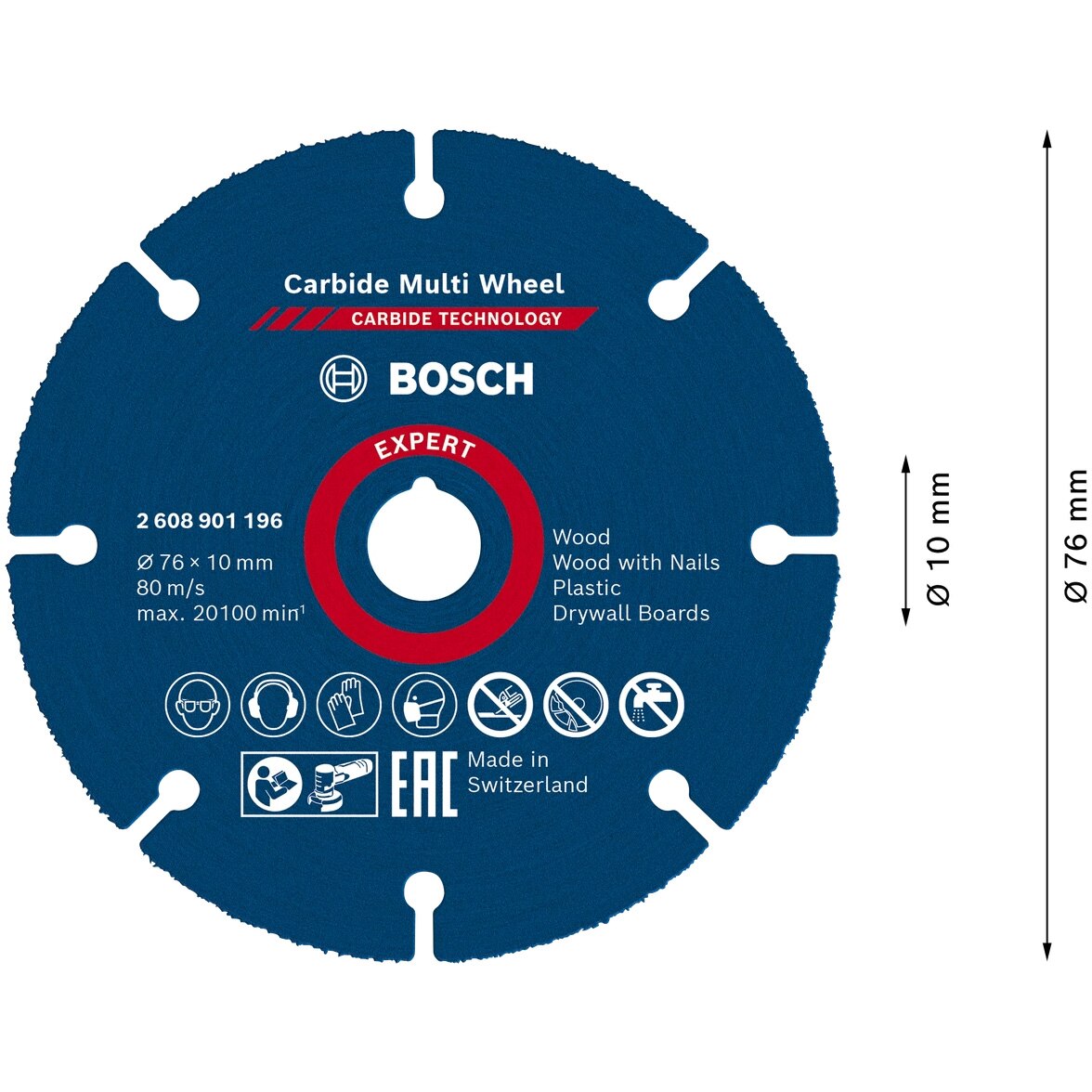 Disc de taiere Bosch Expert Carbide Multi Wheel 2608901196, 76 x 10 mm ...
