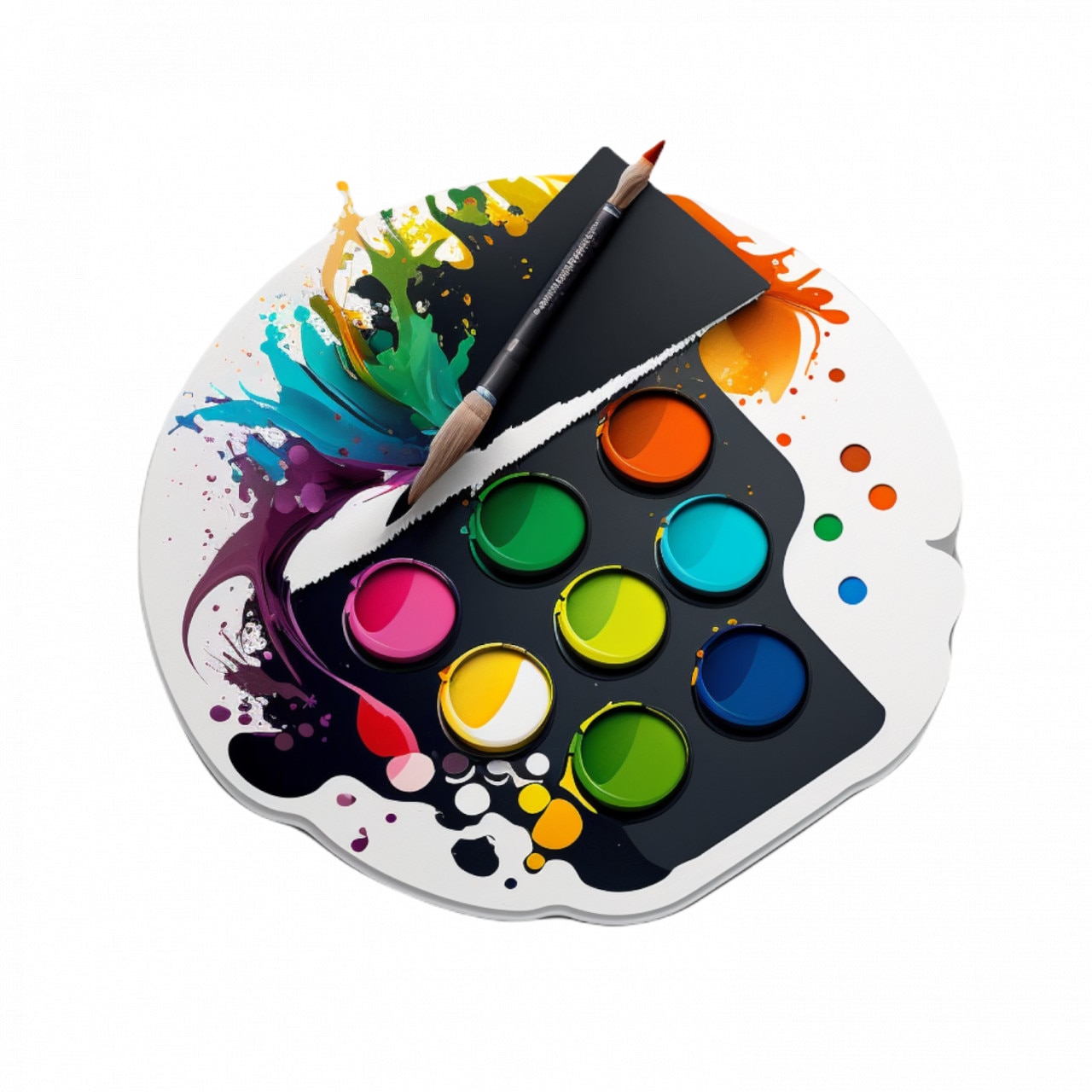 Set 5 bucati, Sticker decorativ, Paleta de pictura cu pensula dubla ...