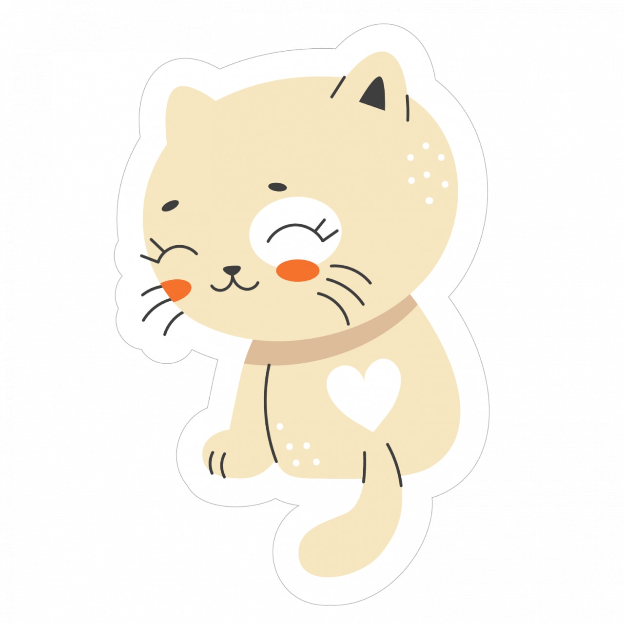 Set 5 bucati, Sticker decorativ, Pisica draguta cu inima mare ...