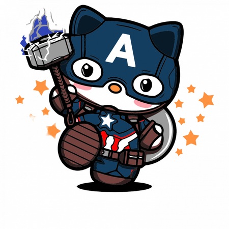 Set 4 bucati, Sticker decorativ, Captain America Hello Kitty supererou ...