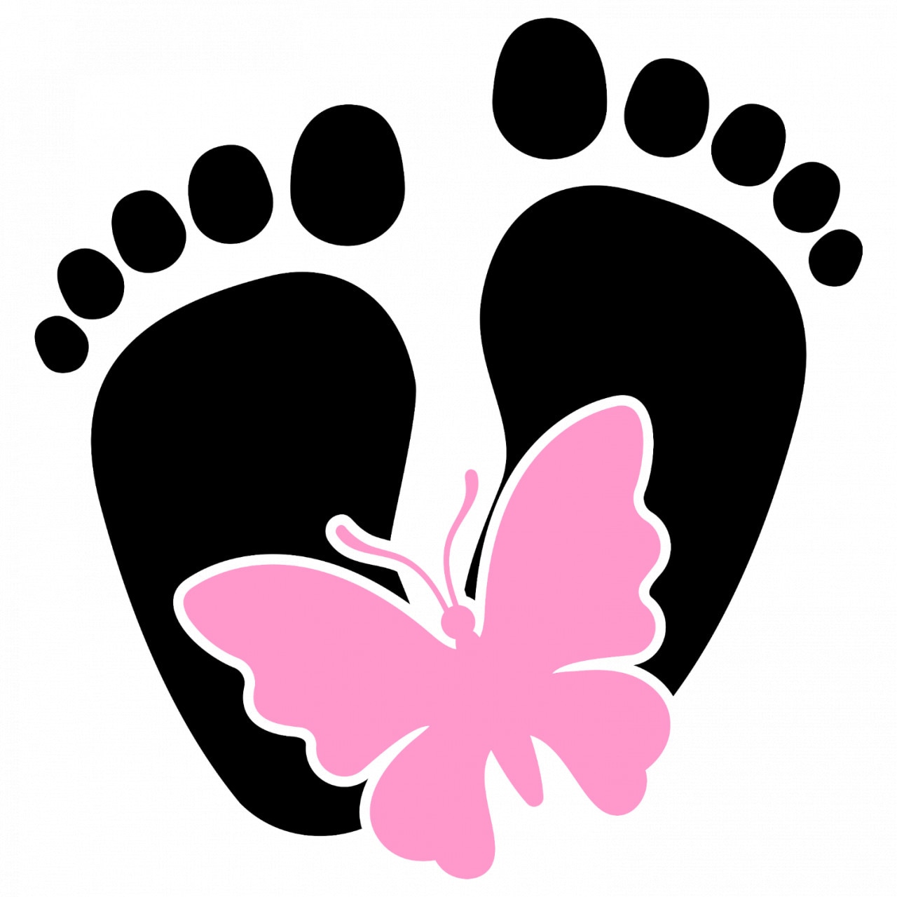 Set 4 bucati, Sticker decorativ, Talpi de copil cu fluture roz ...