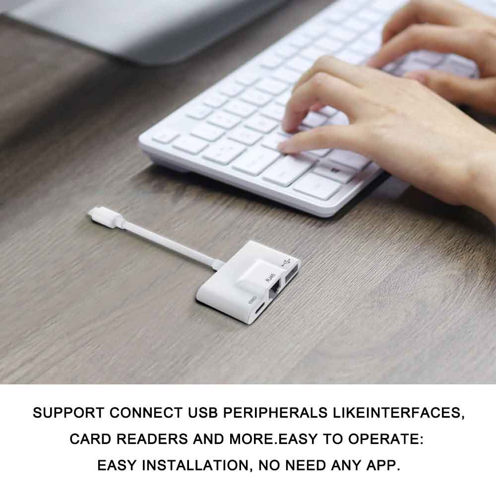 Adaptor OTG 3 in 1 Lightning la USB, Port de Incarcare, Rj 45 ...