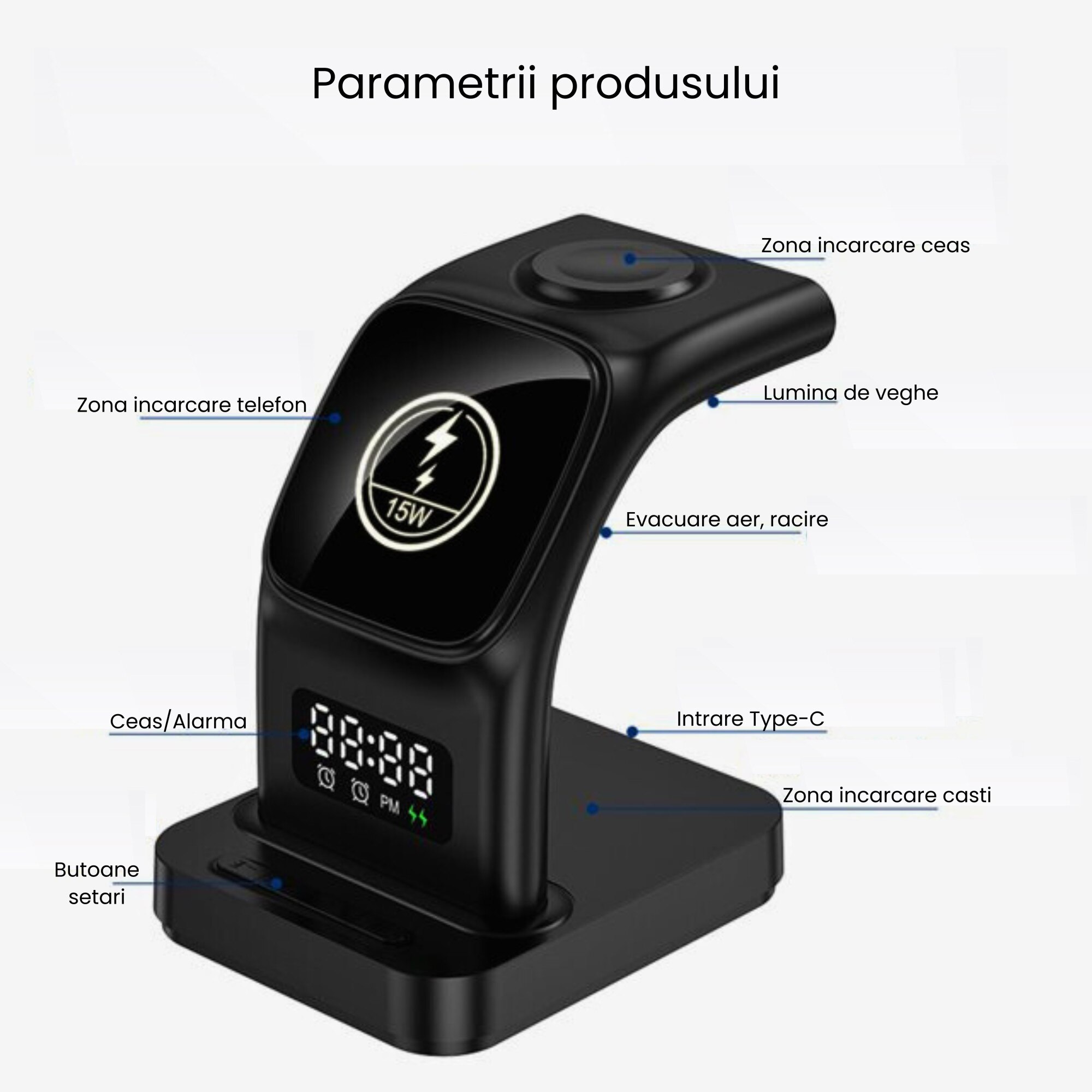 Incarcator Wireless Comari® Statie Incarcare 5 In 1 Qi Fast Charger 15W ...