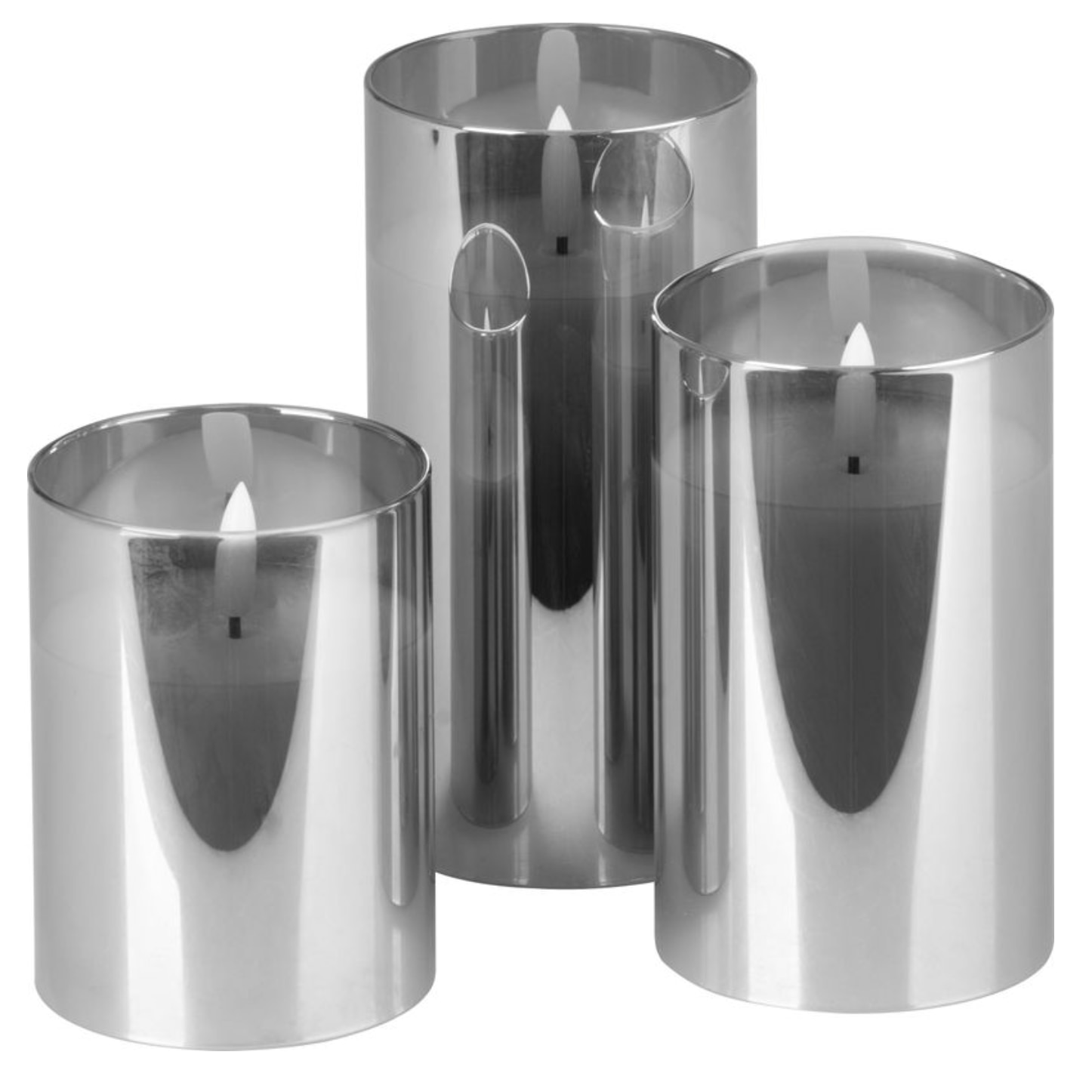 Set 3 lumanari cu led din ceara cu suport de stcla si efect de flacara ...