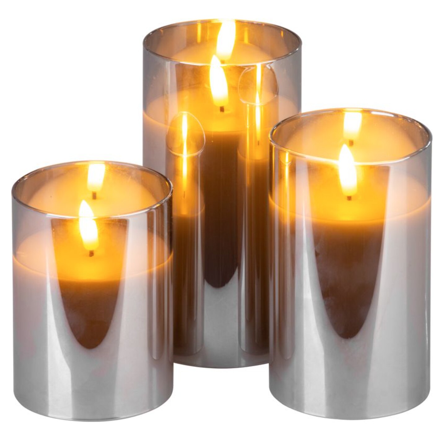 Set 3 lumanari cu led din ceara cu suport de stcla si efect de flacara ...