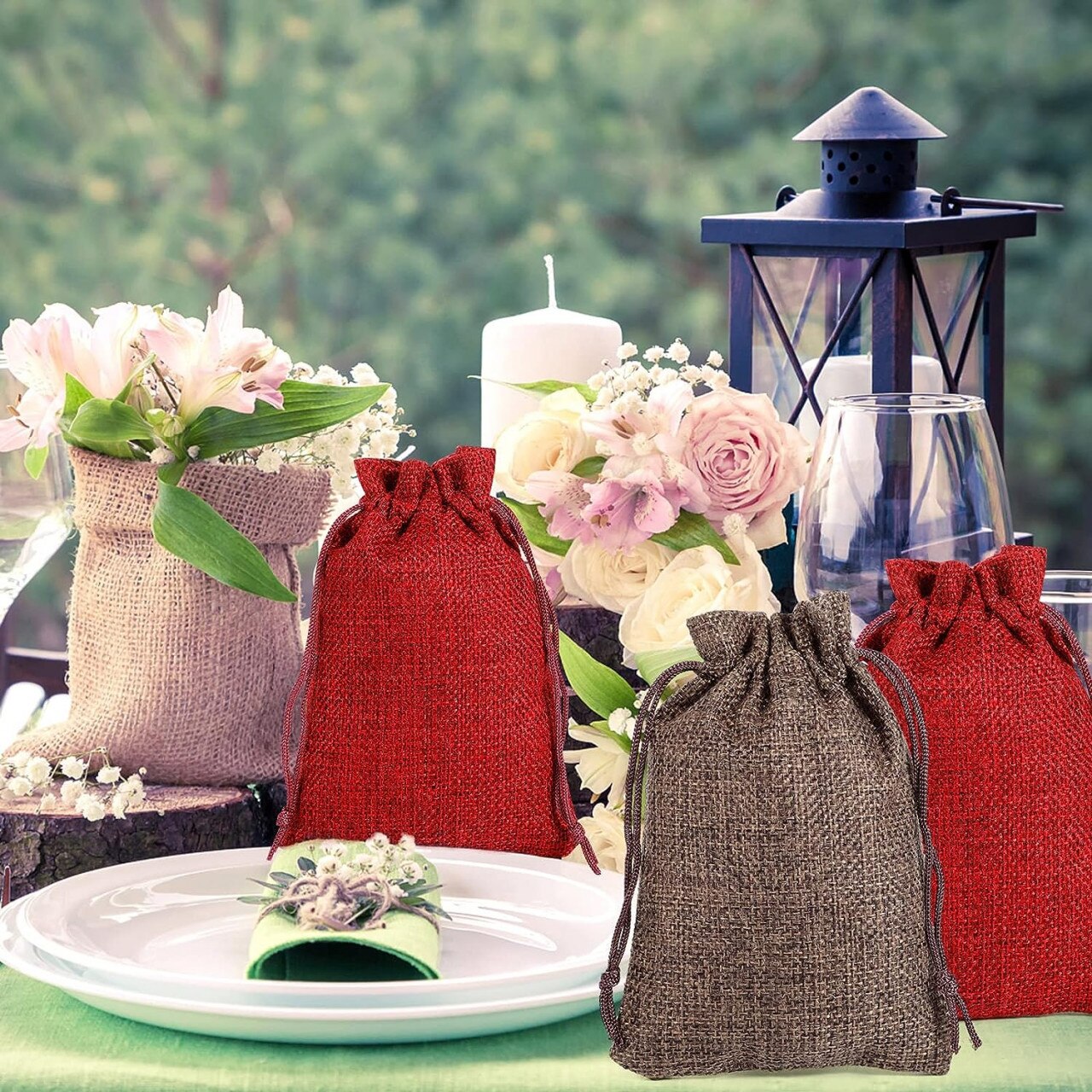 Set de 20 saculeti pentru proiecte DIY HuaJiao, iuta, maro/visiniu, 14 ...