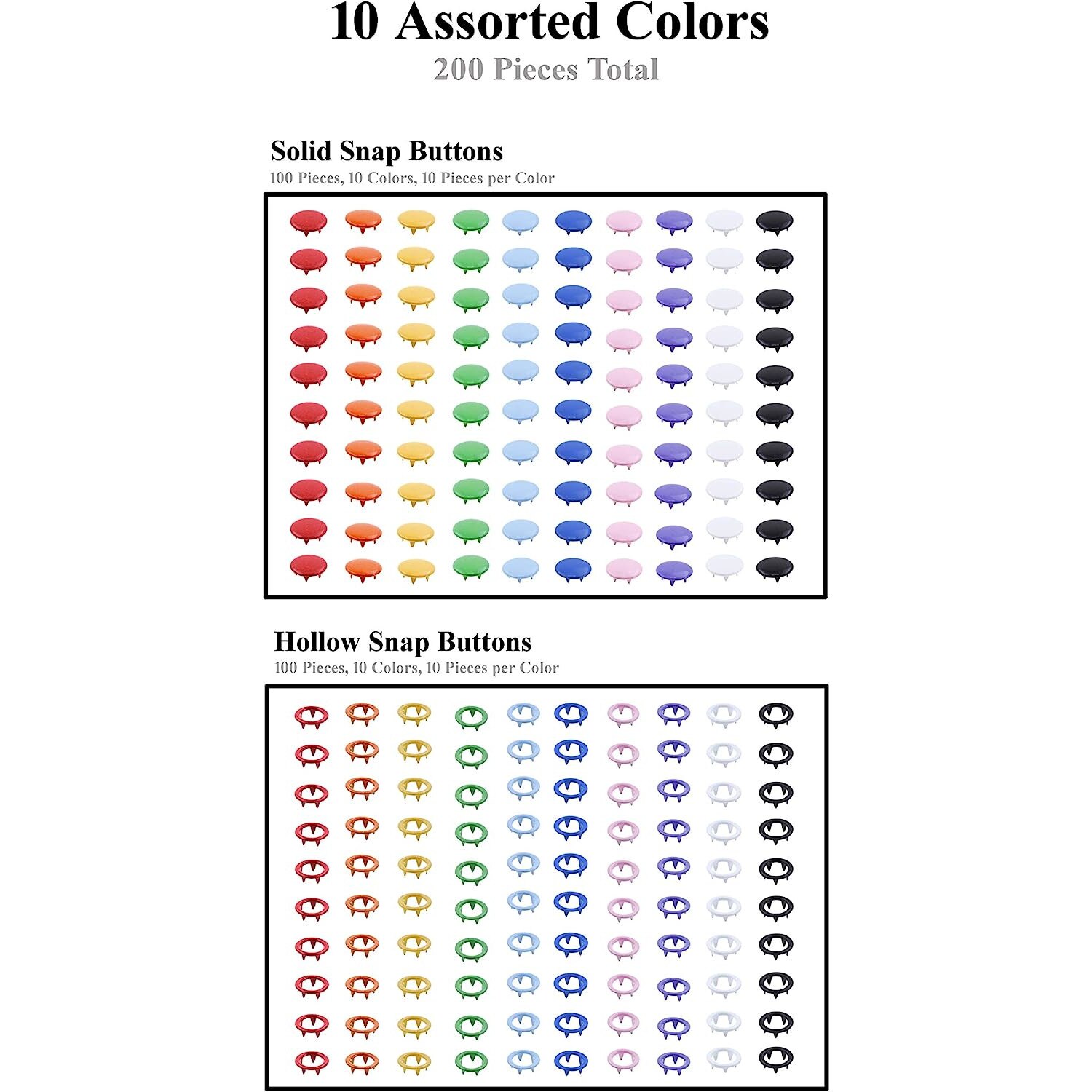 Set 200 butoane cu snap, Daladen, 9.5 mm, Multicolor - eMAG.ro