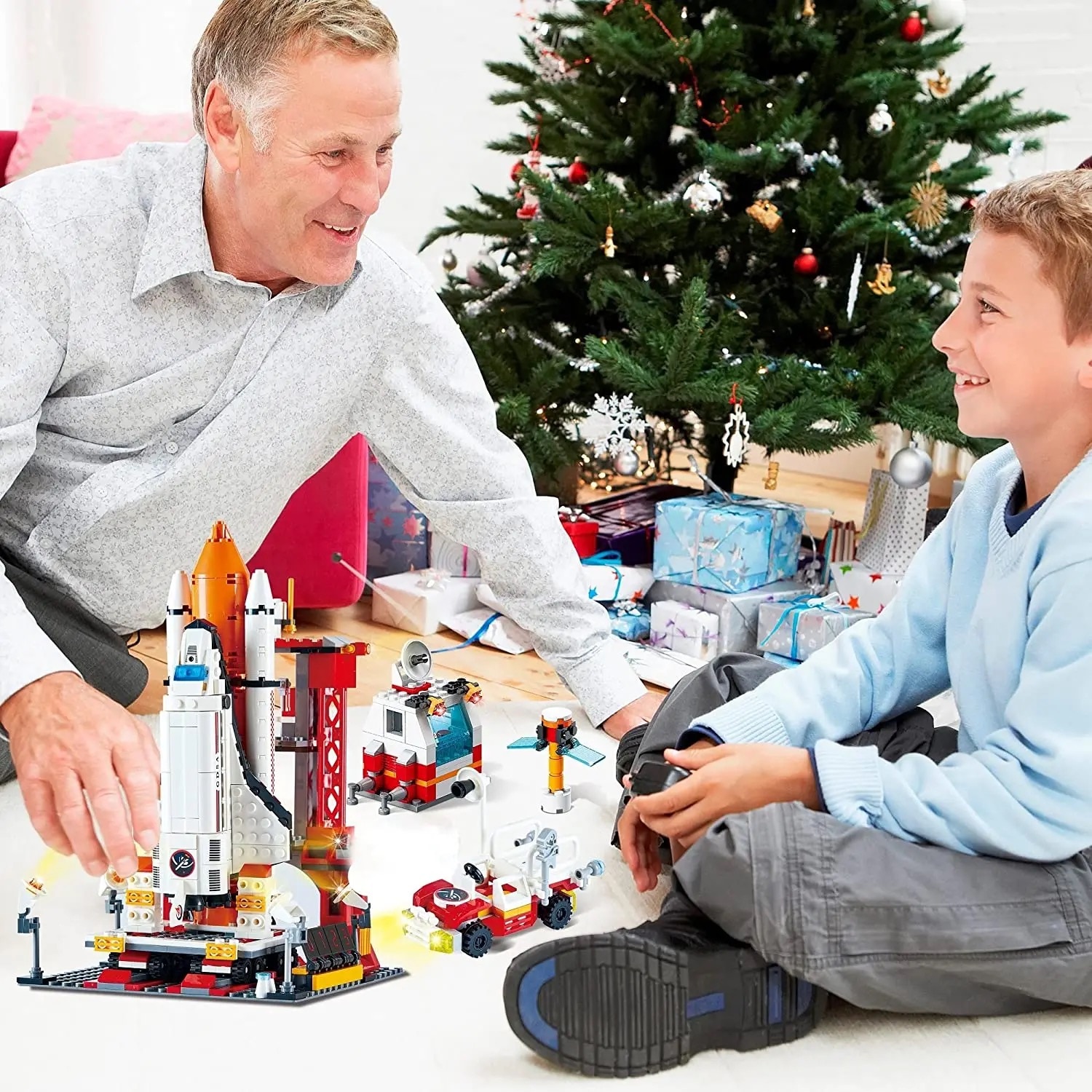 Set constructie nava spatiala pentru copii, 1000 piese de asamblat, joc ...