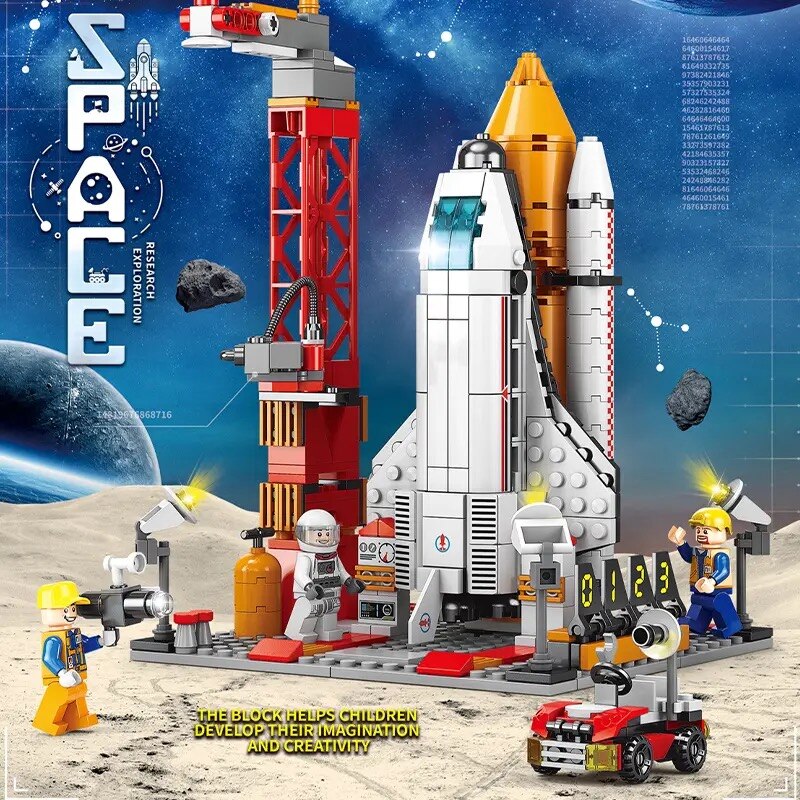 Set constructie nava spatiala pentru copii, 1000 piese de asamblat, joc ...