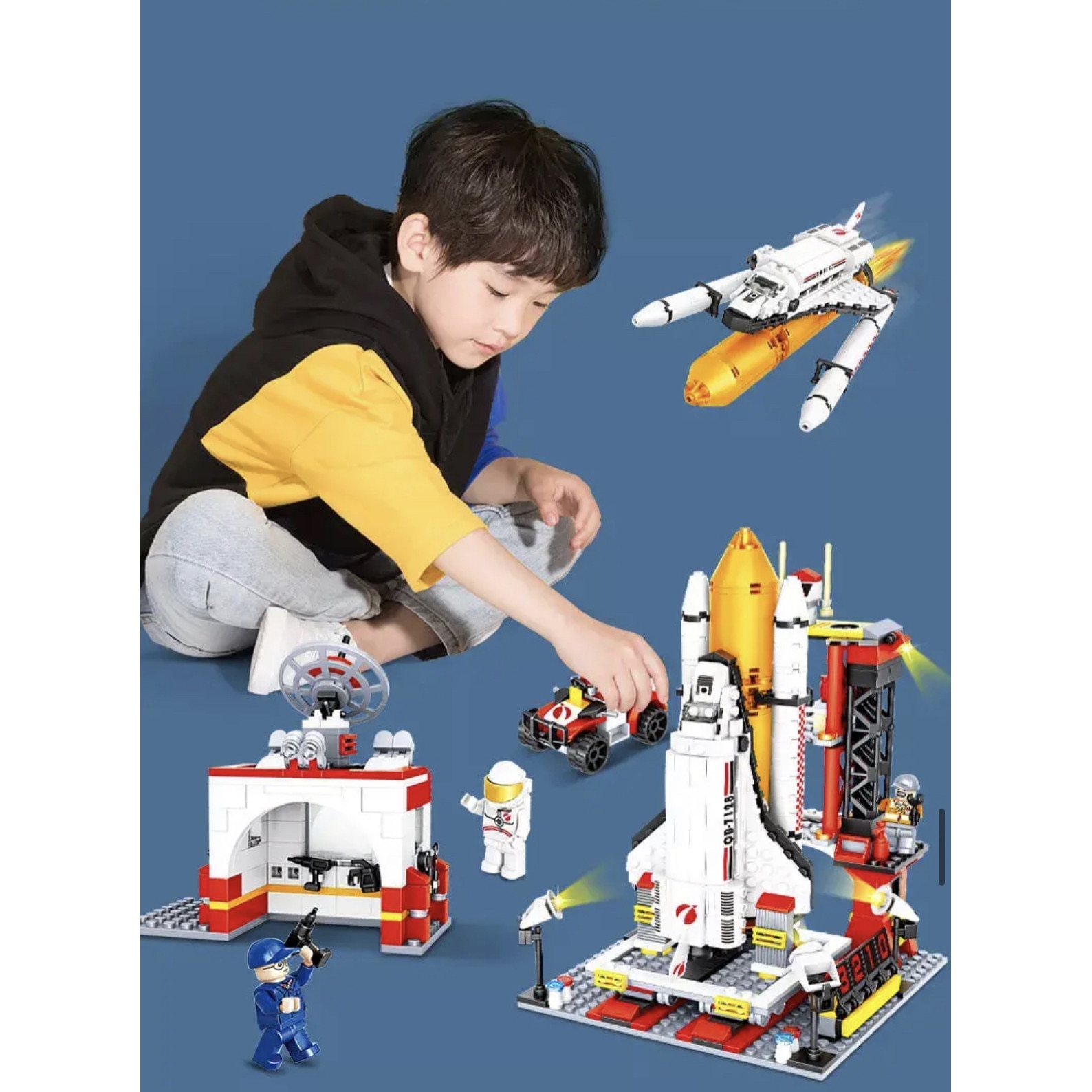 Set constructie nava spatiala pentru copii, 1000 piese de asamblat, joc ...