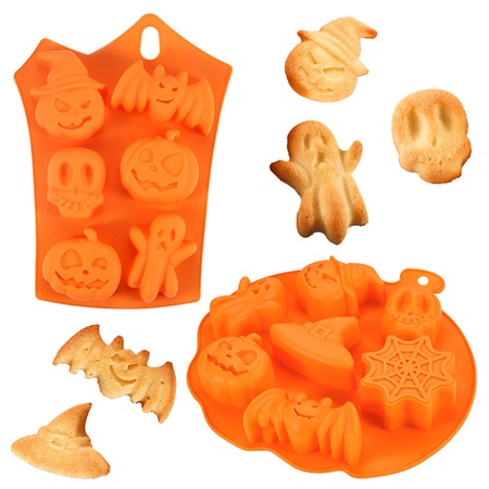 Set forme prajituri silicon, tematica Halloween, portocaliu, rezistent ...