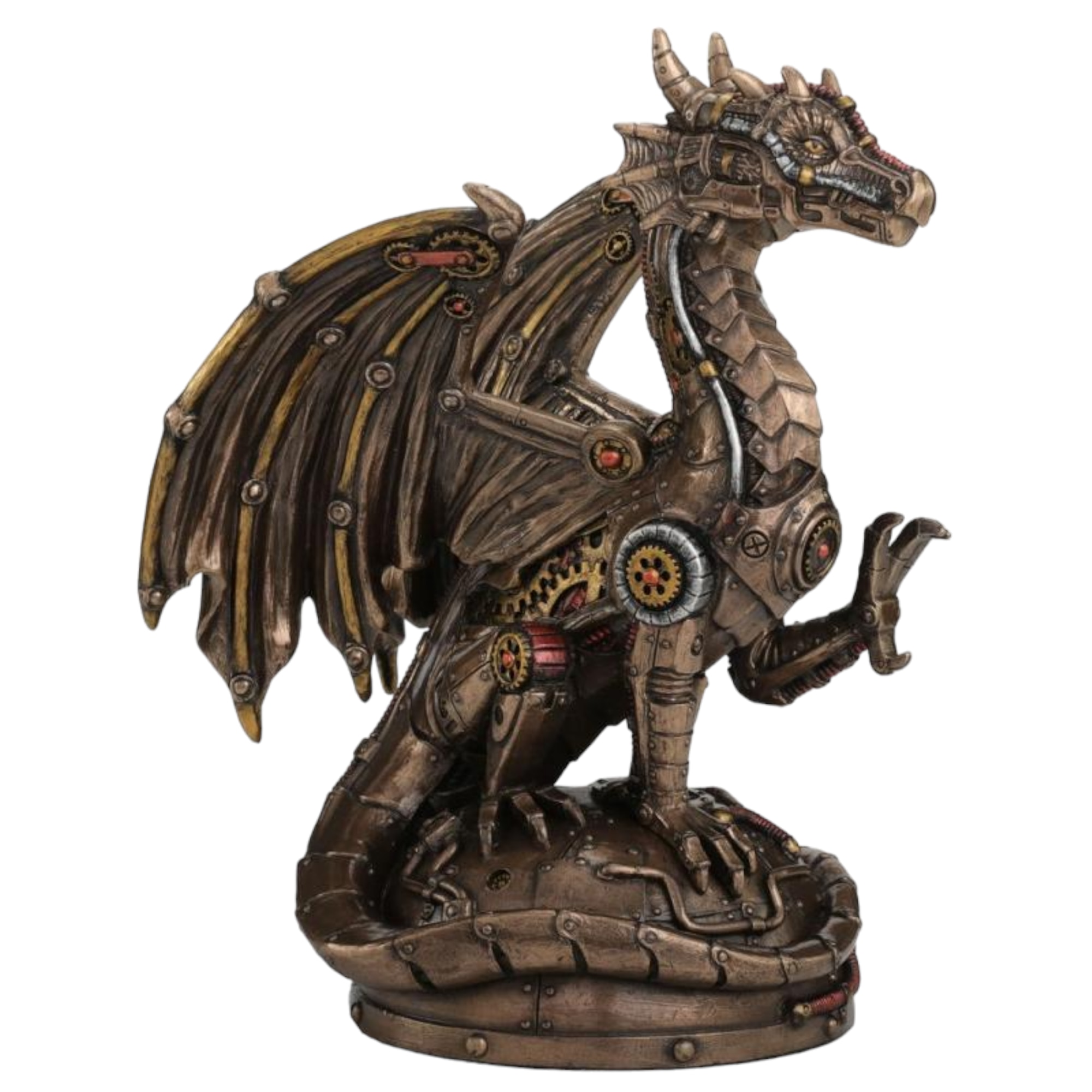 Figurina, Dragon Mecanic Cu Angrenaj, Rasina Acoperita cu Bronz, 18 cm ...
