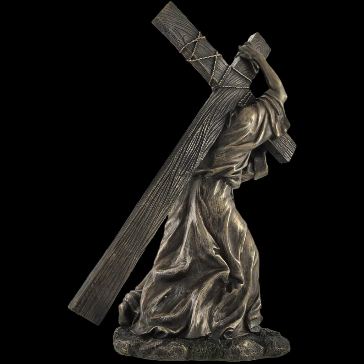 Figurina, Iisus Purtand Crucea, Rasina Acoperita cu Bronz, 29 cm ...