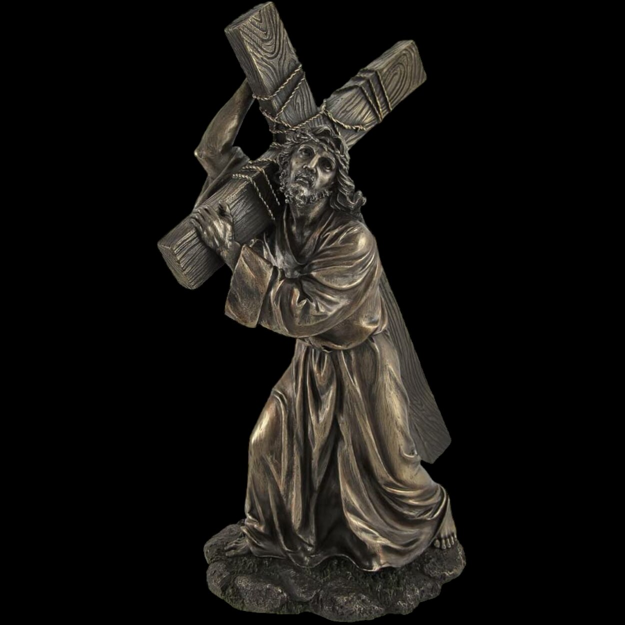 Figurina, Iisus Purtand Crucea, Rasina Acoperita cu Bronz, 29 cm ...