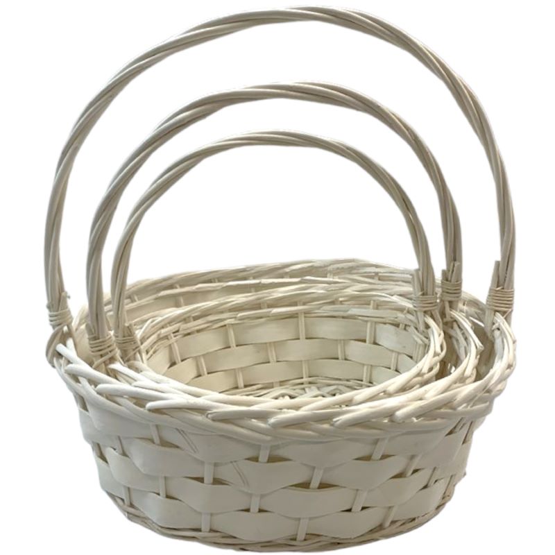 Cos Rachita Oval cu Toarta, Set x3, Alb, Lucina, L:38 cm x 32 cm, M:32 ...