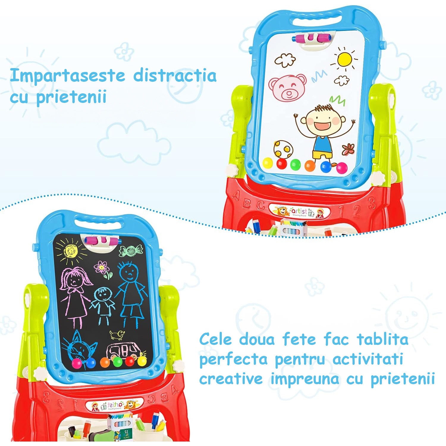 Tabla Magentica Educativa pentru Copii Mavio®️, cu Doua Fete Scris si ...