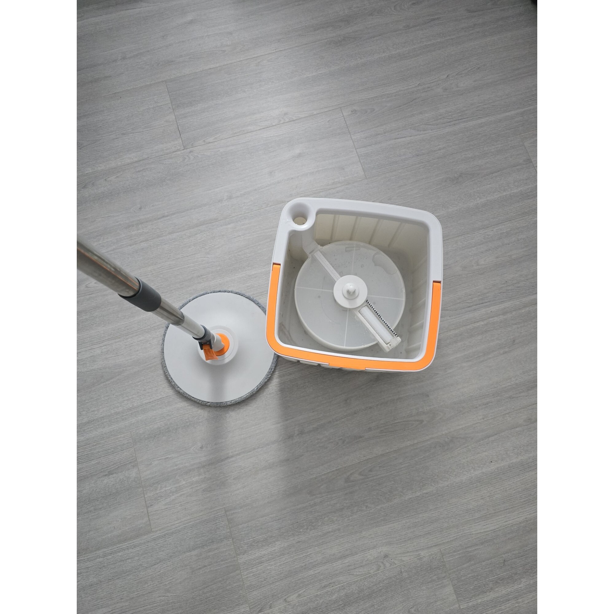 Set mop rotativ cu doua rezerve Dreamramp, culoare gri, galeata patrata ...
