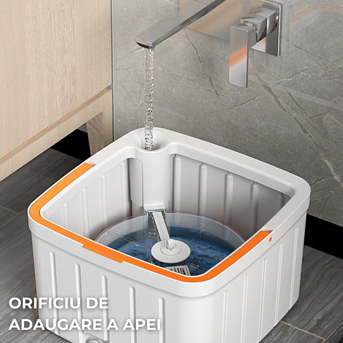 Set mop rotativ cu 2 rezerve Dreamramp, culoare gri, galeata patrata ...