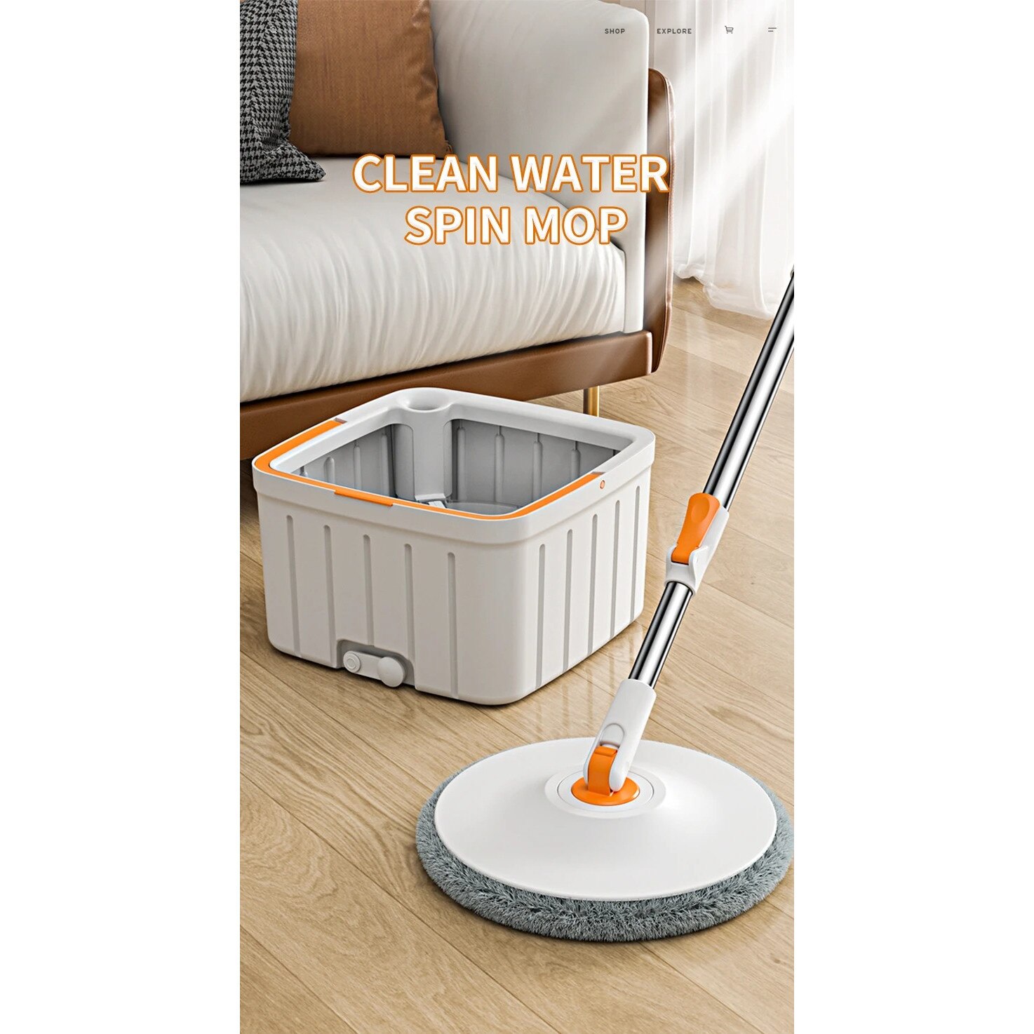 Set mop rotativ cu doua rezerve Dreamramp, culoare gri, galeata patrata ...