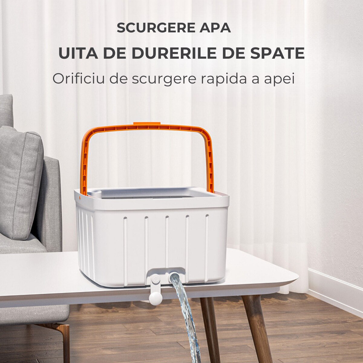 Set mop rotativ cu 2 rezerve Dreamramp, culoare gri, galeata patrata ...