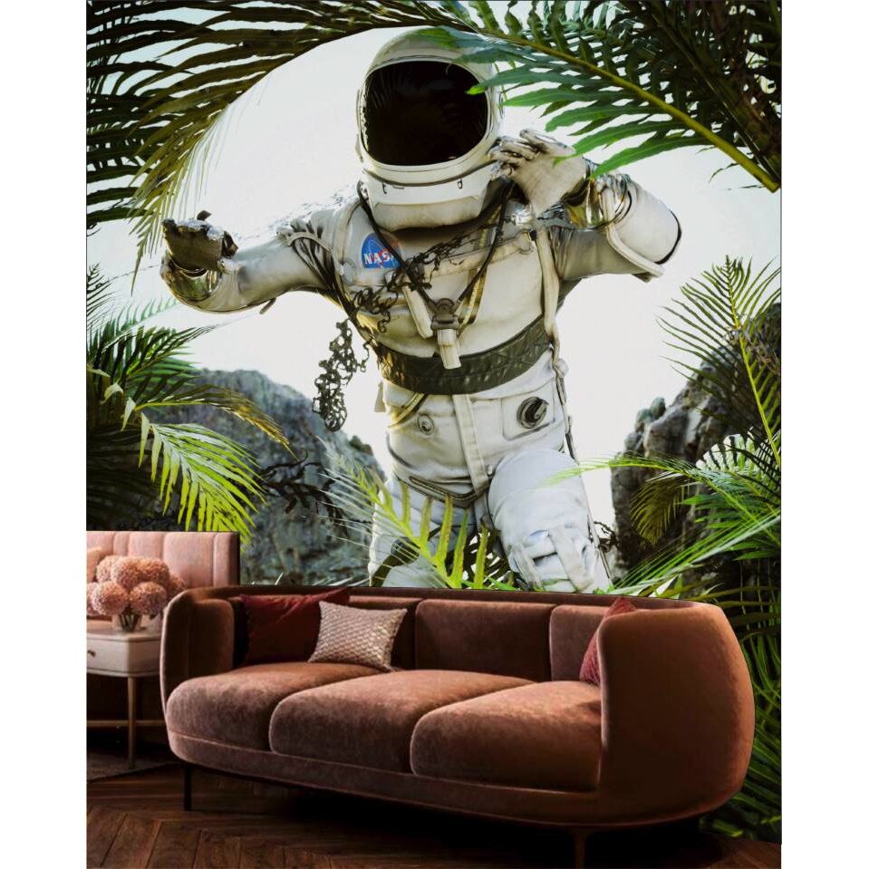 Tapet Autoadeziv PVC, Autocolant, Cyberpunk astronaut plante tropicale ...