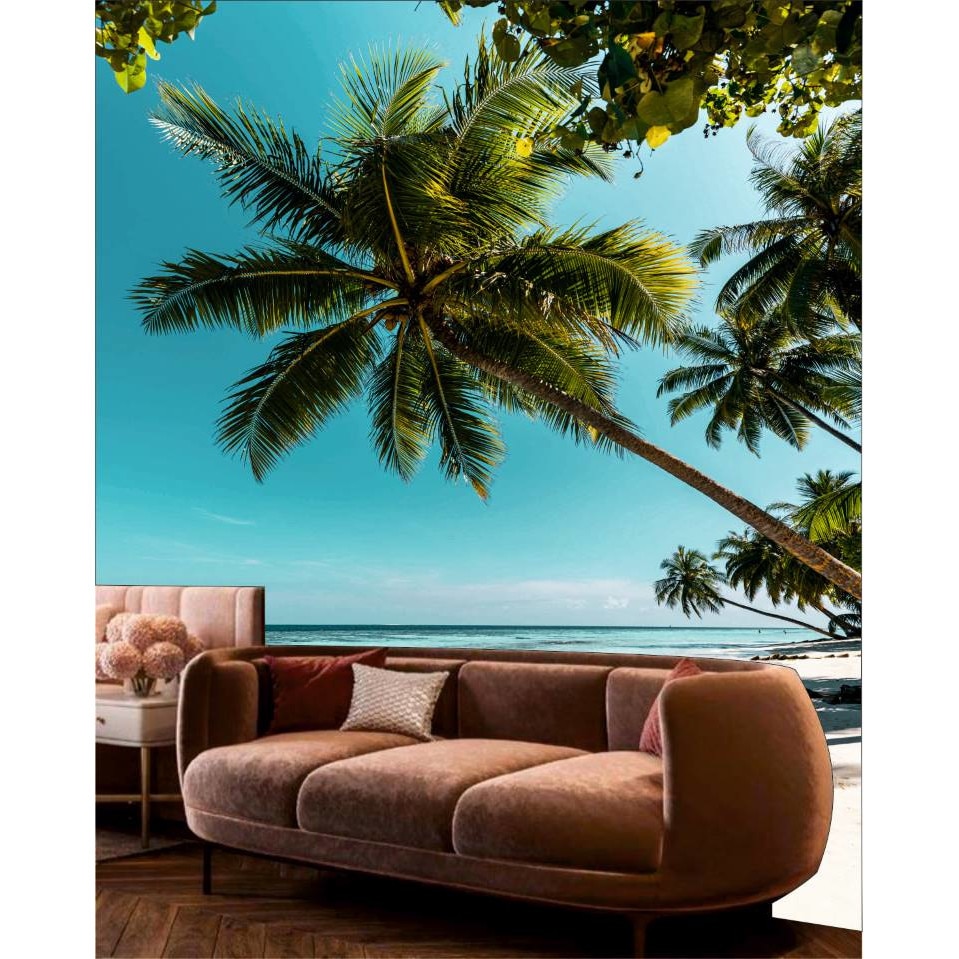 Tapet Autoadeziv PVC, Autocolant, Peisaj plaja cu palmeri si cer ...