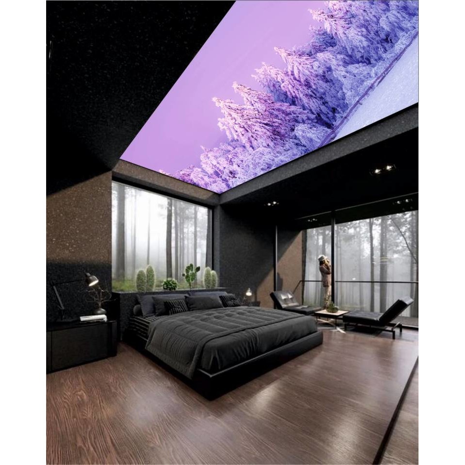 Tapet Autoadeziv PVC, Autocolant, Peisaj de iarna copaci mov, 100x150 ...