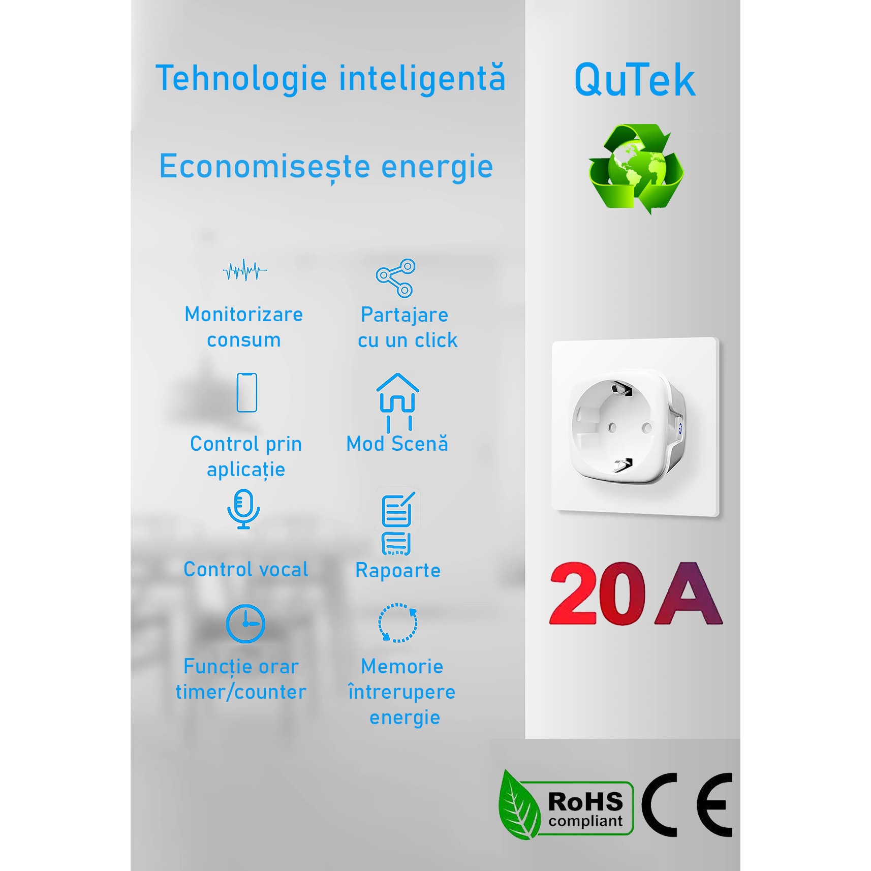 Set 2 prize SmartPlug® Wi-Fi, Max 20A, monitorizare consum energie ...