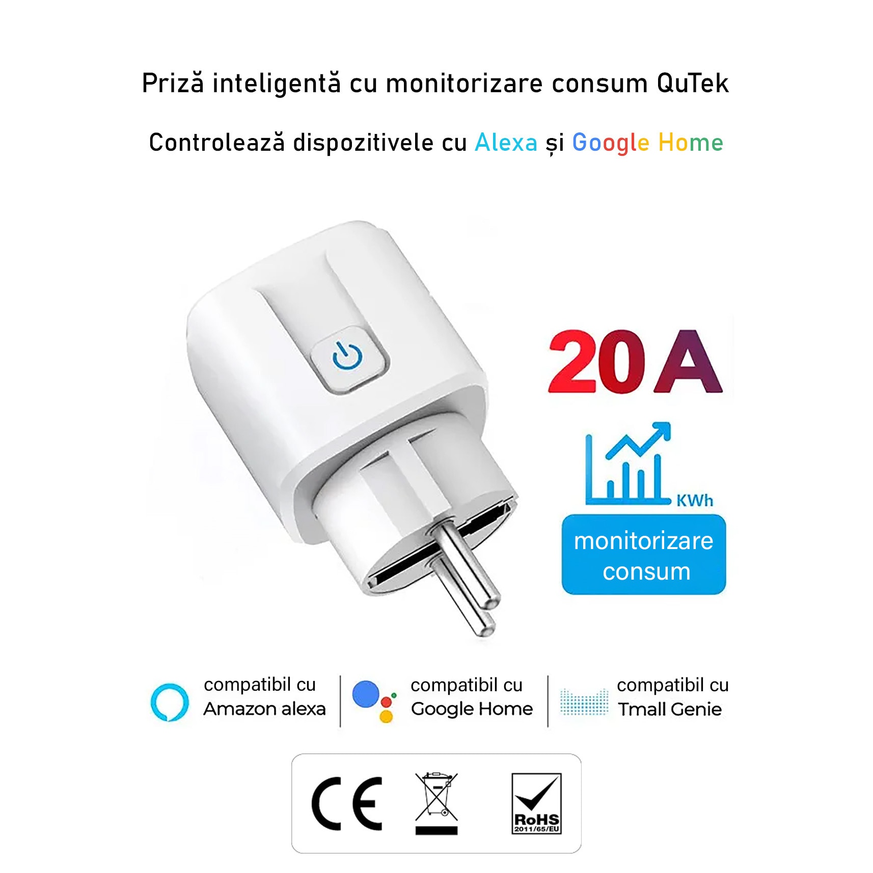 Set 2 prize SmartPlug® Wi-Fi, Max 20A, monitorizare consum energie ...