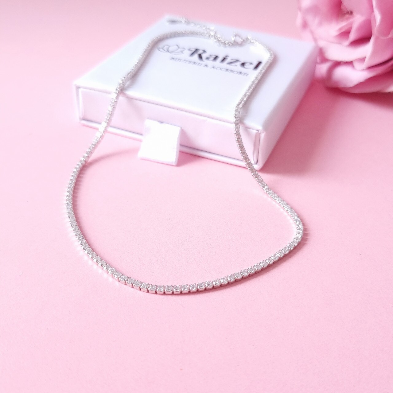 Colier tennis din argint, cu pietre din zirconiu 2mm, Bella - eMAG.ro