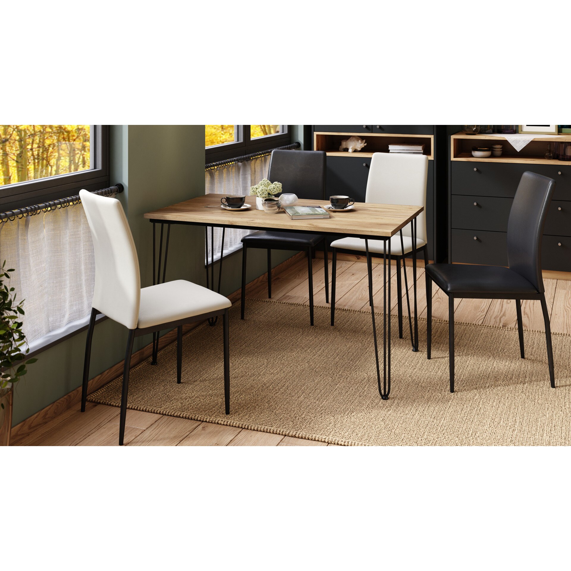 Masa de bucatarie, Mazzoni, HAIRPIN Stejar Craft Auriu, 120 cm / 70 cm ...