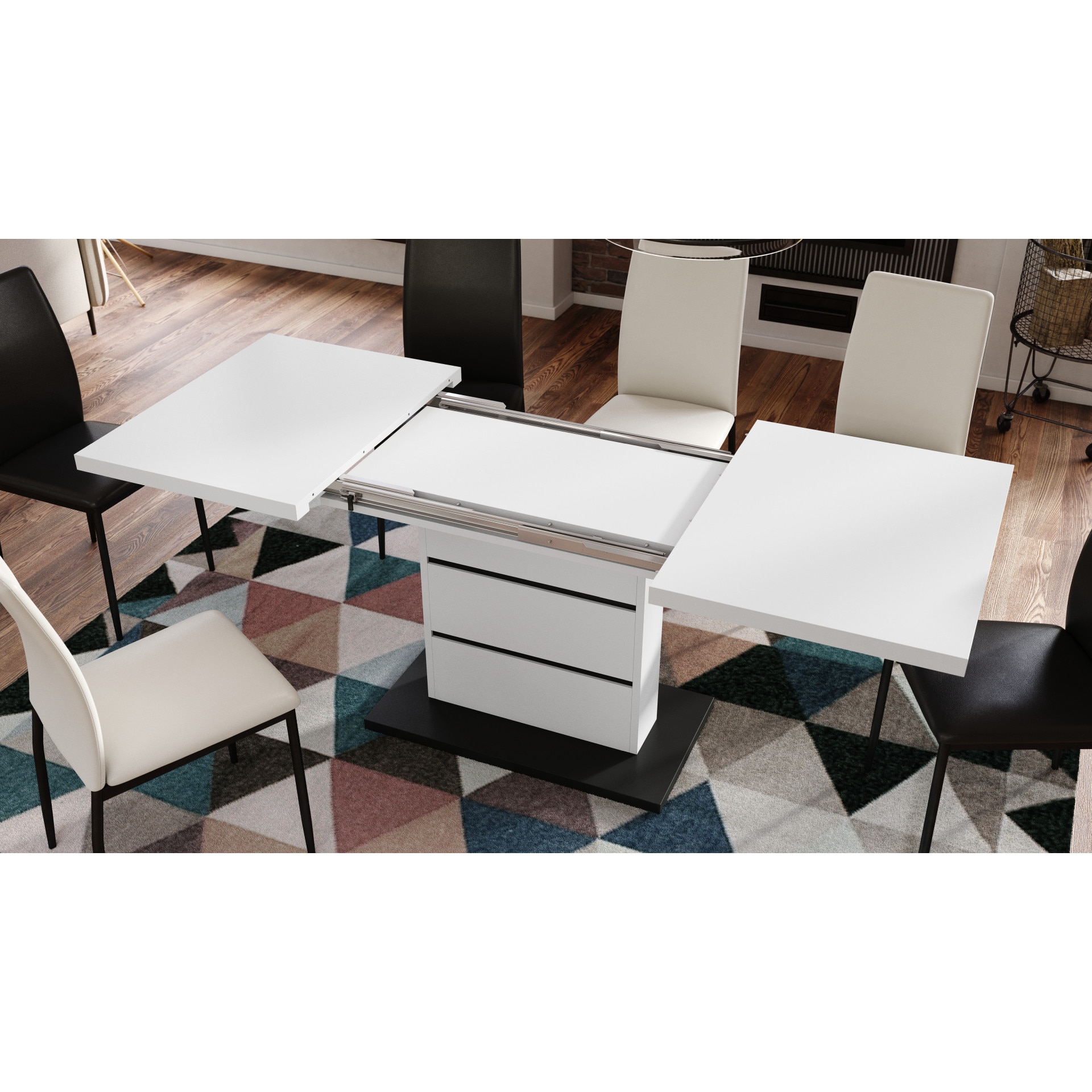 Кухненска маса, Mazzoni, PIANO Matt White/Matt Black, 120 cm / 80 cm ...