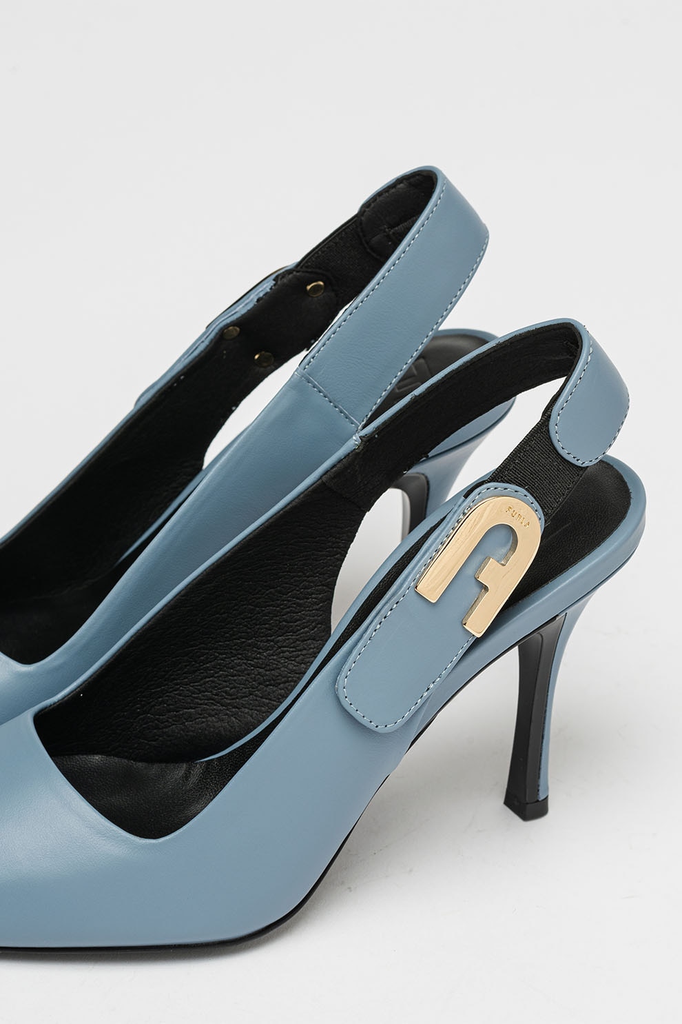 Furla, Pantofi slingback de piele cu toc stiletto, Auriu, Albastru ...