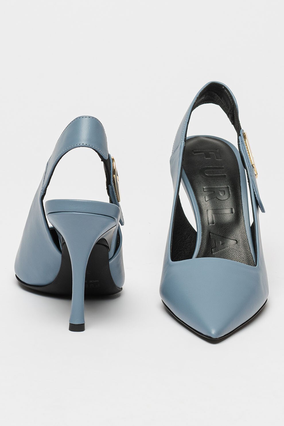 Furla, Pantofi slingback de piele cu toc stiletto, Auriu, Albastru ...