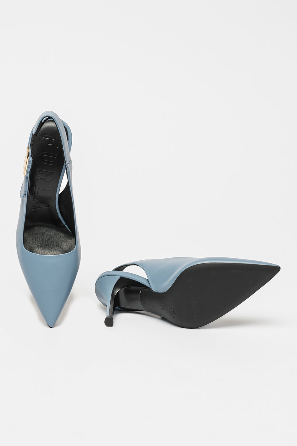 Furla, Pantofi slingback de piele cu toc stiletto, Auriu, Albastru ...