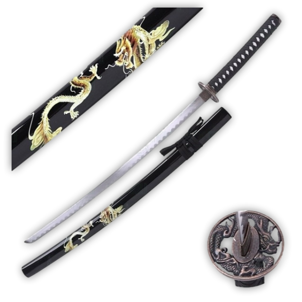 Sabie Katana Gold Dragon, ornamentala, otel, 100 cm - eMAG.ro