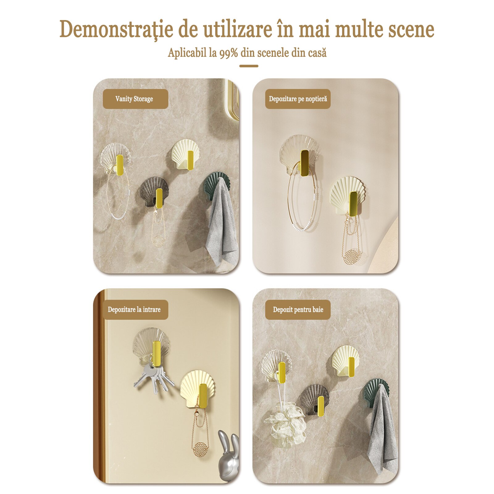 Set 4 carlige adezive pentru perete, Pomamz, Acrilic, Alb - eMAG.ro