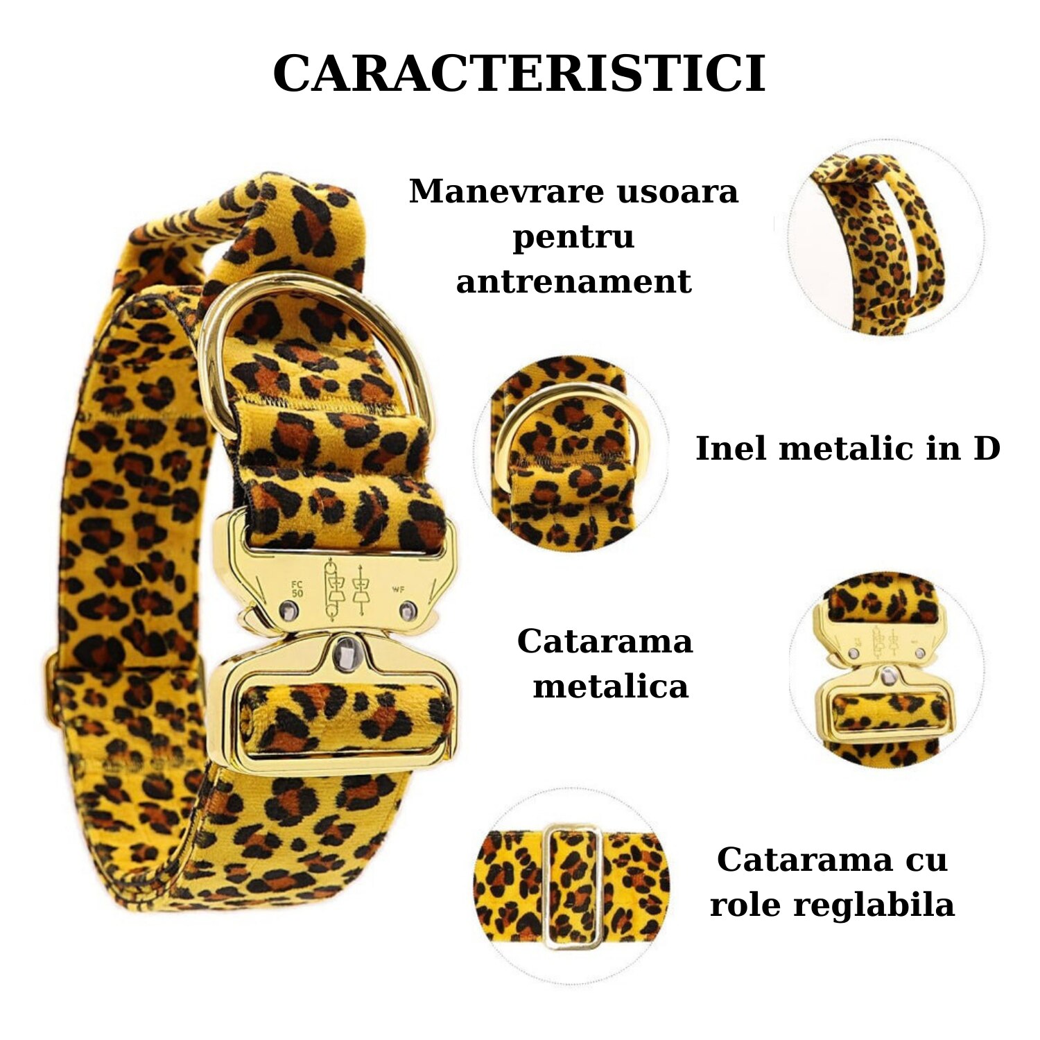 Zgarda tactica pentru caini, 5 cm latime, din catifea, nailon si ...
